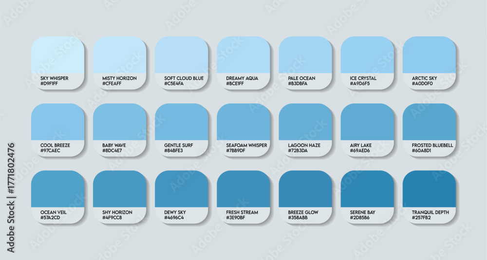 Vektor Peo Light Blue Color Guide Palette with Color Names. Catalog ...