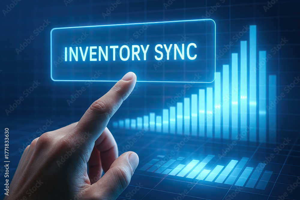 Inventory sync supply chain management dashboard showing finger touch ...