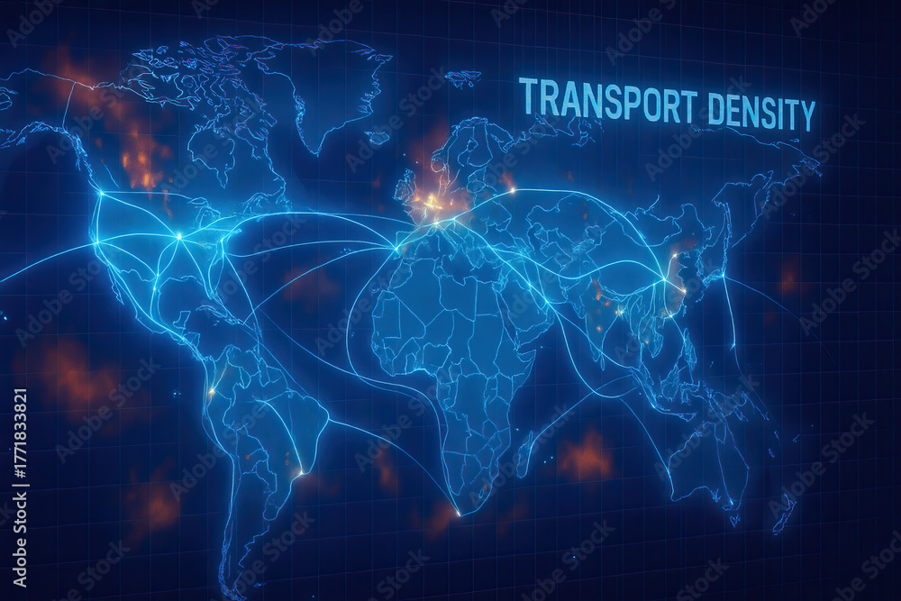 Global transport network map showing supply routes inventory points ...
