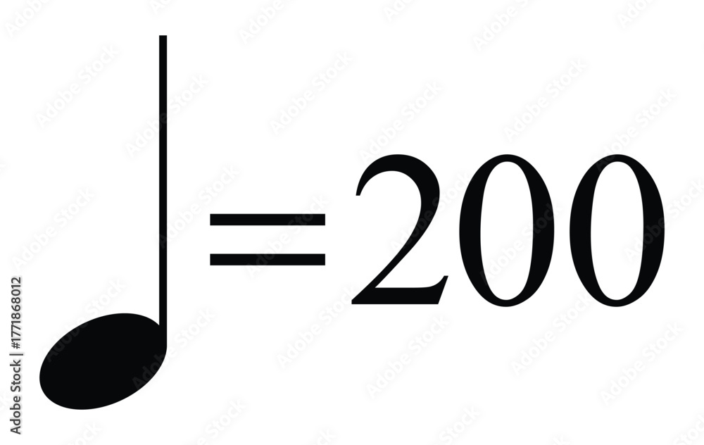 Quarter note equals 200 bpm vector, fast tempo metronome mark for high ...