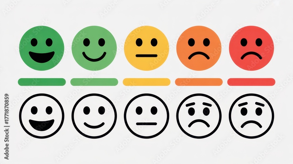 Emotions Spectrum: An array of stylized smiley faces, each expressing a ...