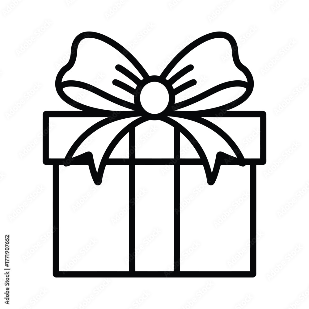 Simple line art icon of a gift box with a bow Stock Vector | Adobe Stock