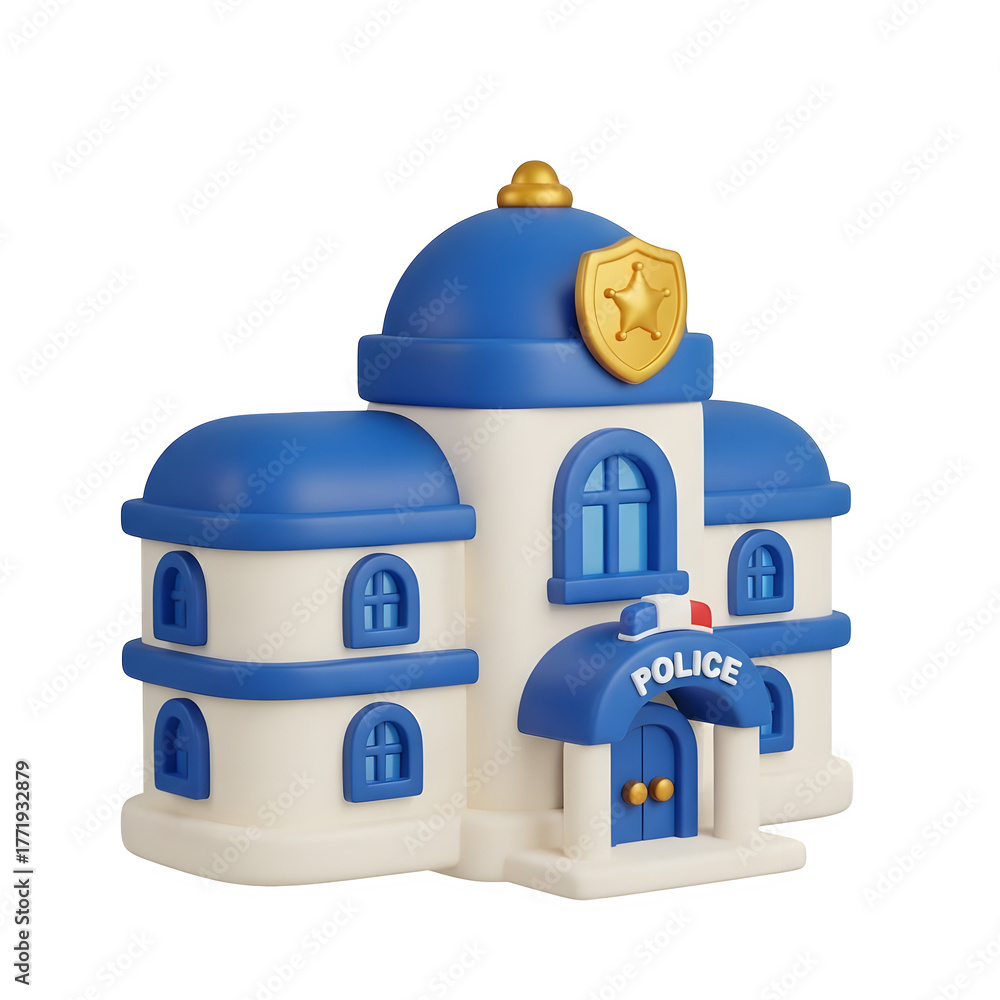 Police station 3d model building cartoon law enforcement security ...