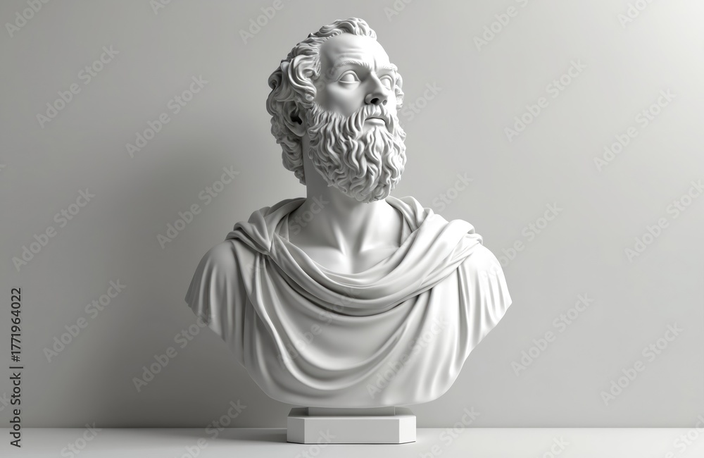 White marble bust of ancient Greek philosopher Socrates shown from ...