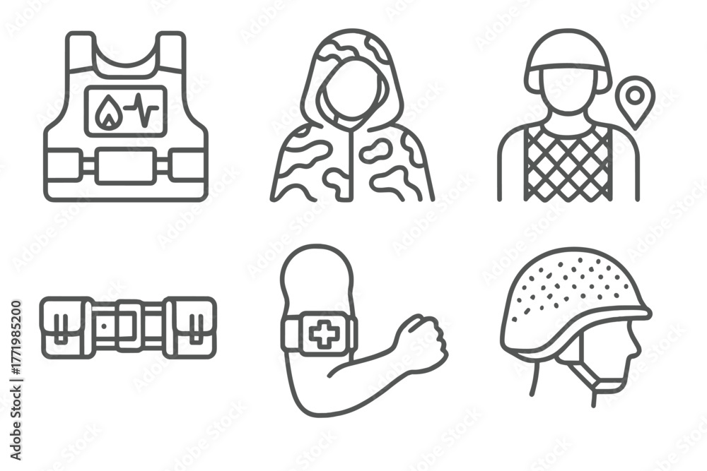 Military Smart Textiles Icons. Line style icons of Military Smart ...