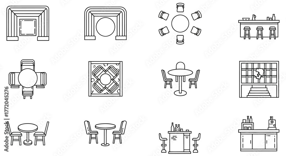 Vektor interior design floor plan symbols restaurant furniture layout ...