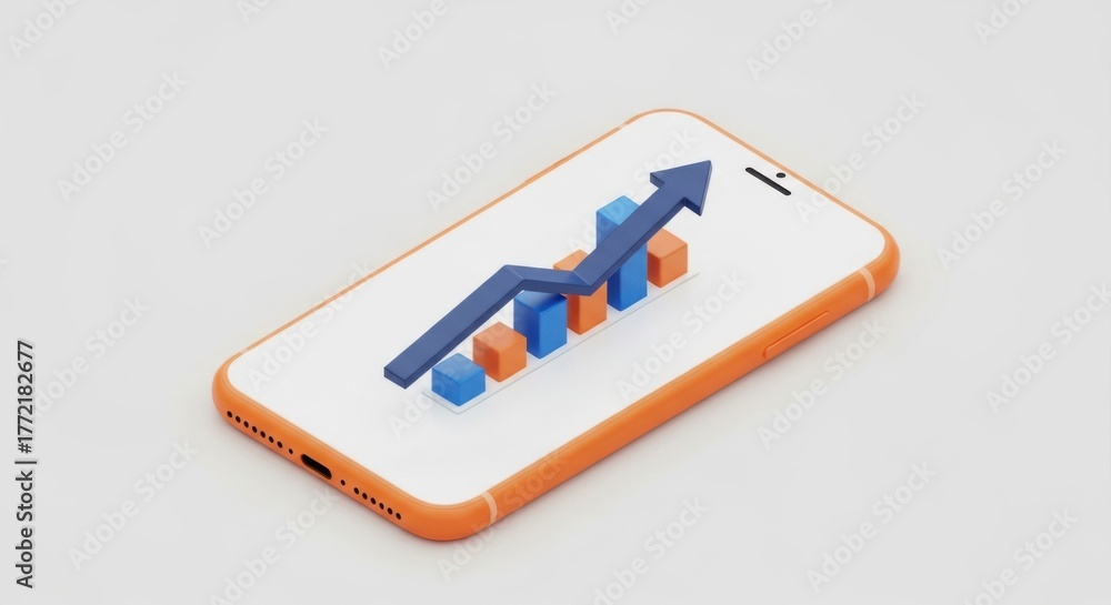 Mobile phone displaying a 3d growth chart and bar graph Stock ...