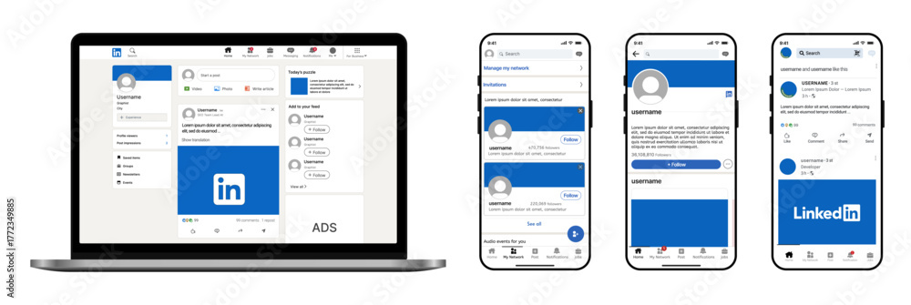 LinkedIn desktop and mobile UI design mockup — professional network ...