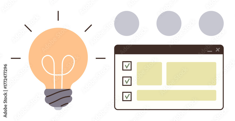 Light bulb representing a new idea next to a task checklist in a ...