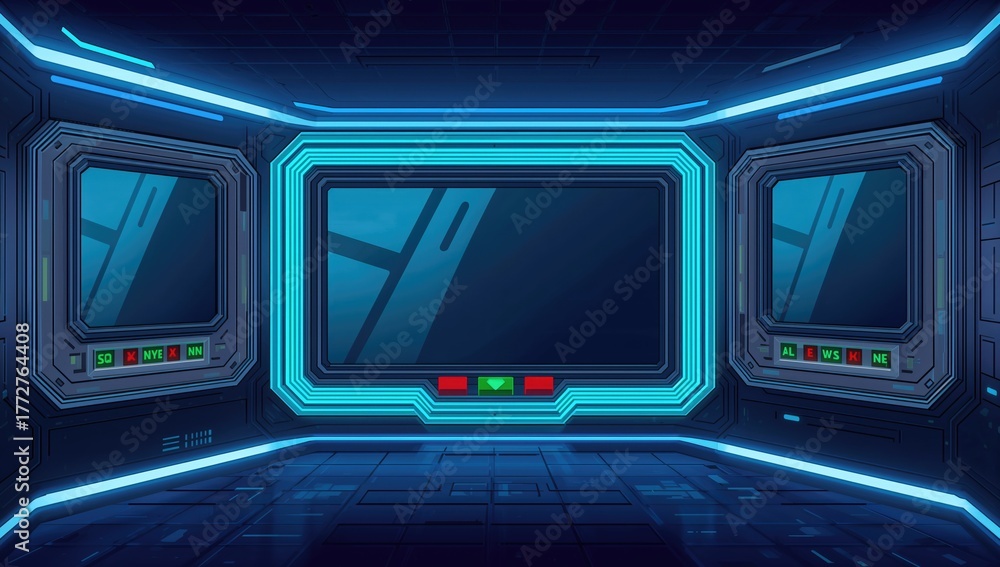 Game streaming panels and buttons in a cartoon sci-fi style, designed ...