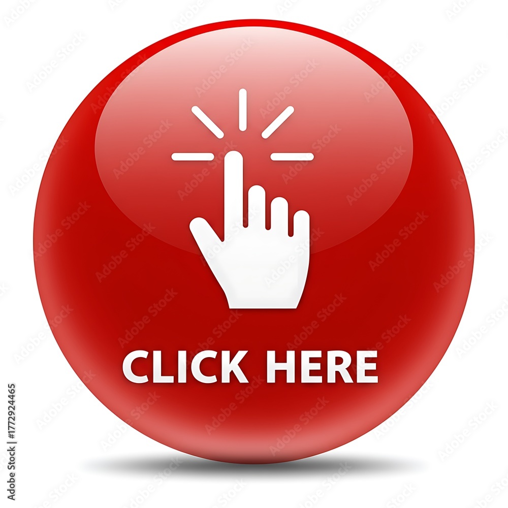 Red Click Here Button with Cursor Icon Signaling Action and Engagement ...