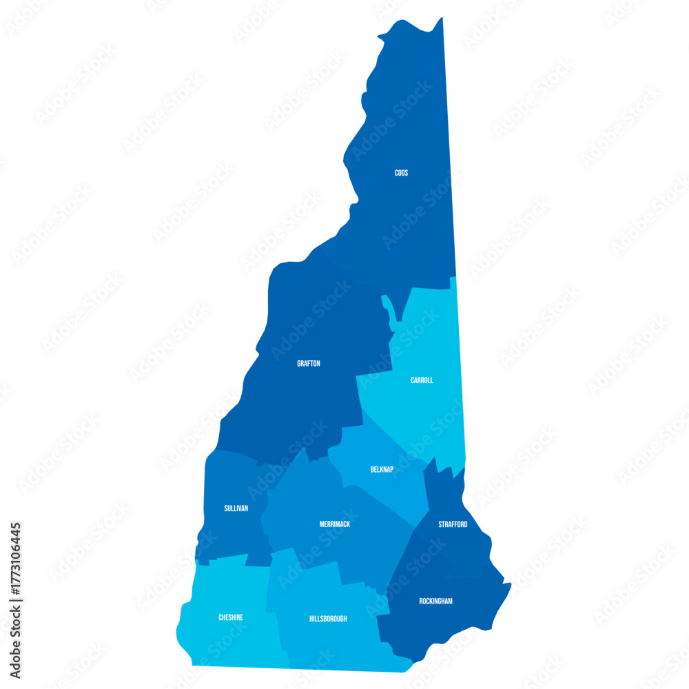 New Hampshire, NH - detailed political map of US state. Administrative ...