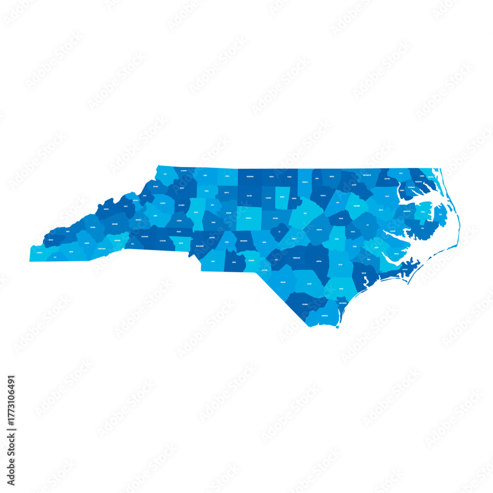 North Carolina, NC - detailed political map of US state. Administrative ...