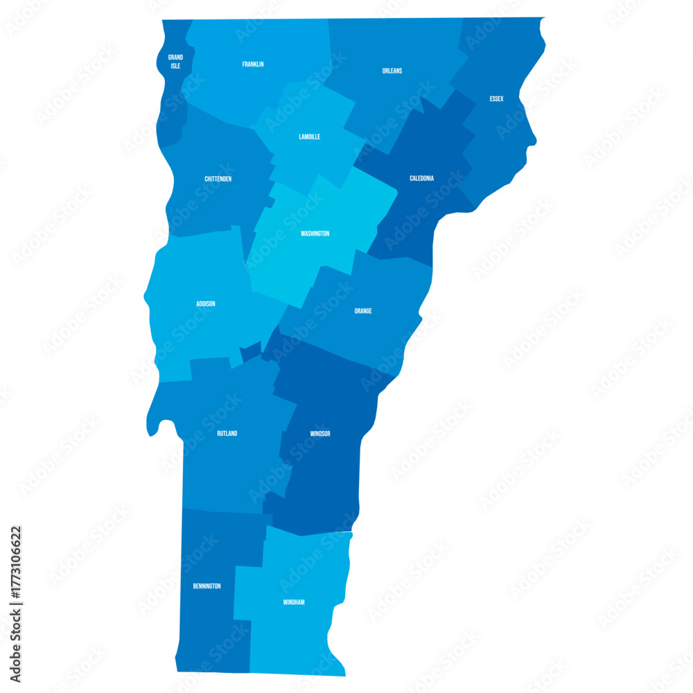 Vermont, VT - detailed political map of US state. Administrative map ...