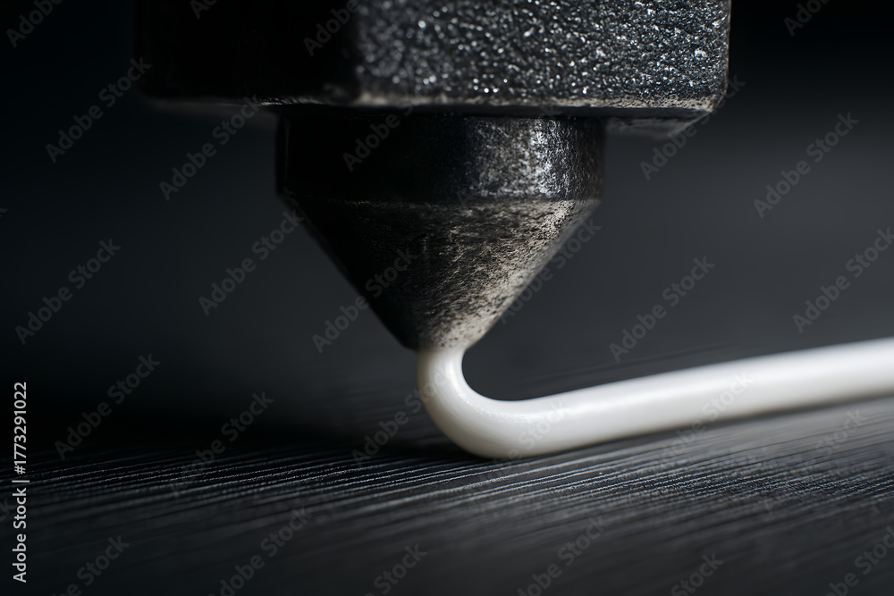 3D Printing Process: Close-up of Extruder Laying Down White Filament ...