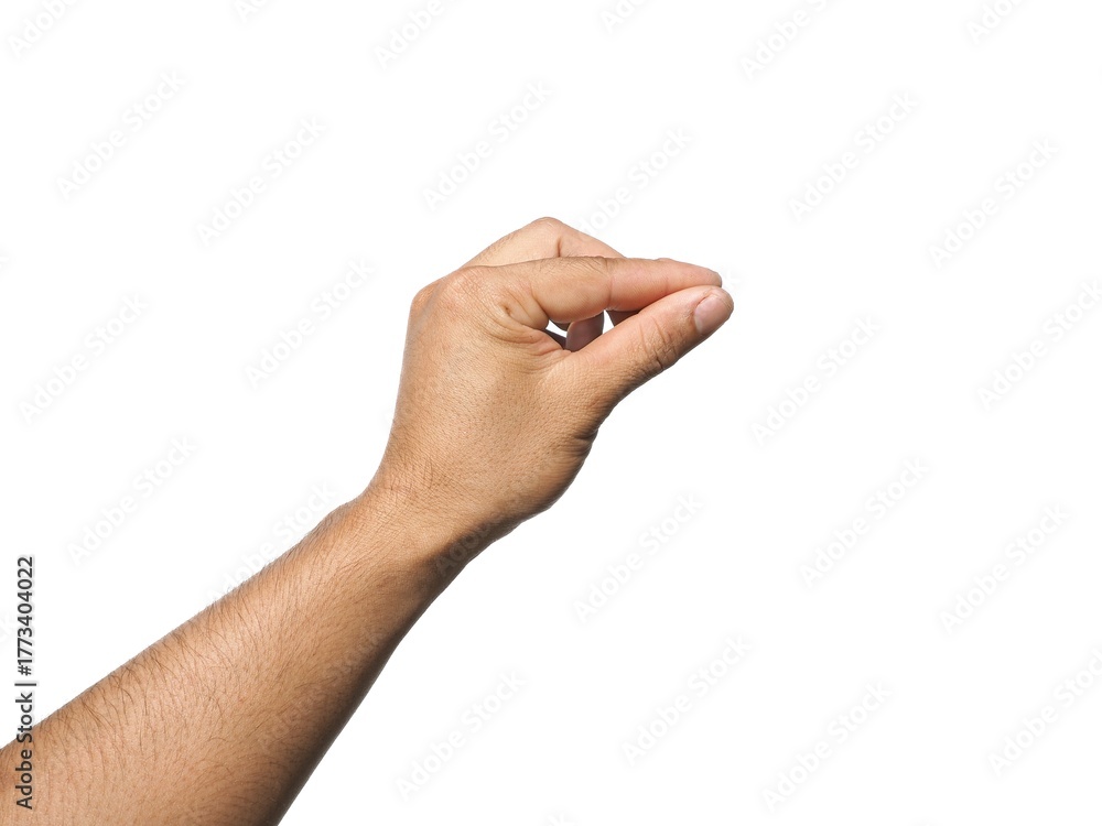 Male hand making a gesture of holding a card or business card. Some ...