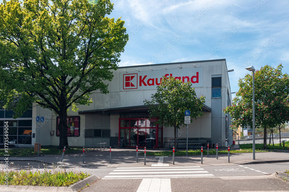 Stuttgart, Germany- April 27, 2025: Kaufland, German brand hypermarket ...