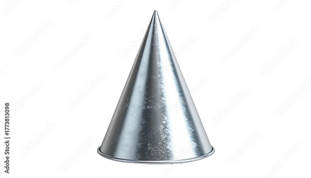 Metallic cone shape with a rounded base, standing isolated against a ...