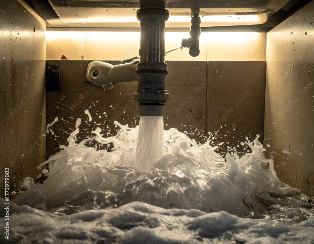 Bursting Cascade: A dramatic indoor scene unfolds as water, under high ...