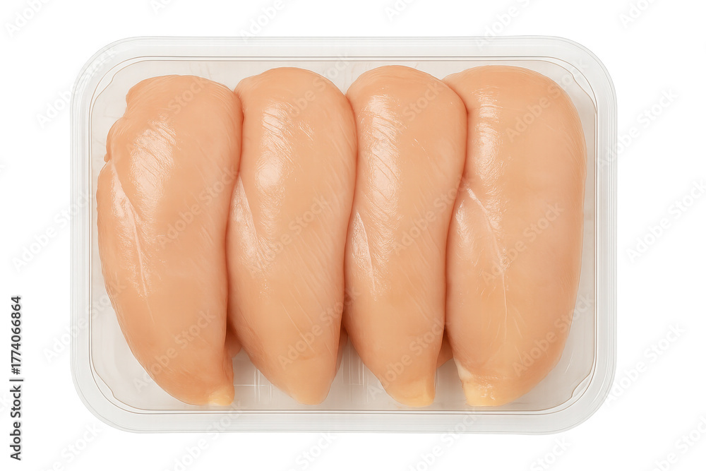 Raw chicken breasts in packaging tray, fresh poultry fillets uncooked ...