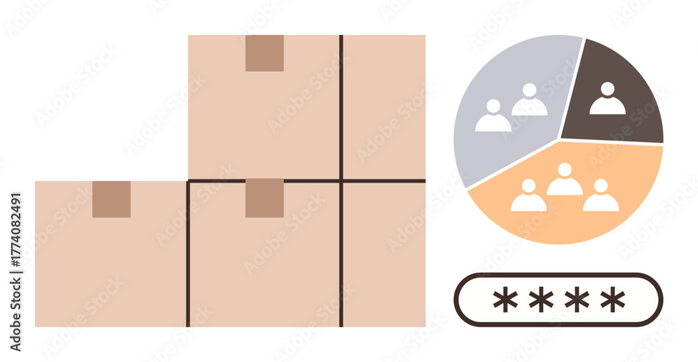 Stacked boxes representing storage, segmented chart indicating team ...