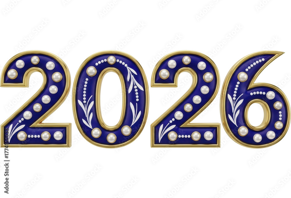 Festive 2026 gold blue pearl numbers on a transparent background, PNG ...
