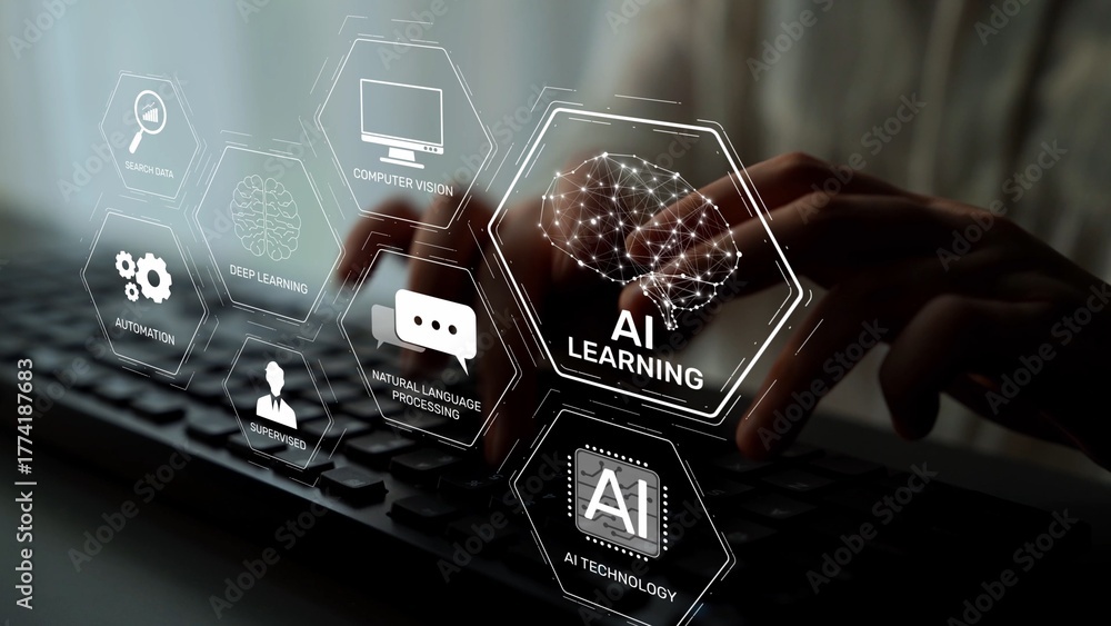Stock-Foto „AI learning system involves deep learning, supervised ...