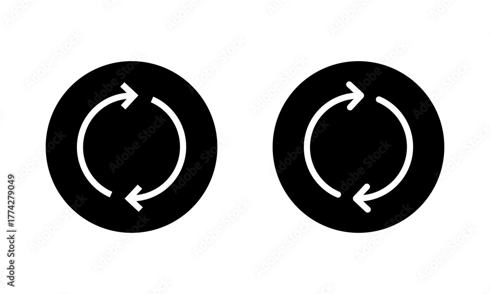 Sync arrow icon in black circle. Circular rotation symbol for refresh, reload, and update ...