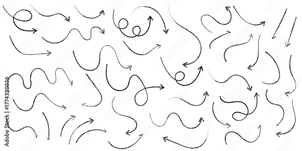 Crayon arrow sketches collection - hand drawn doodle style pointers ...