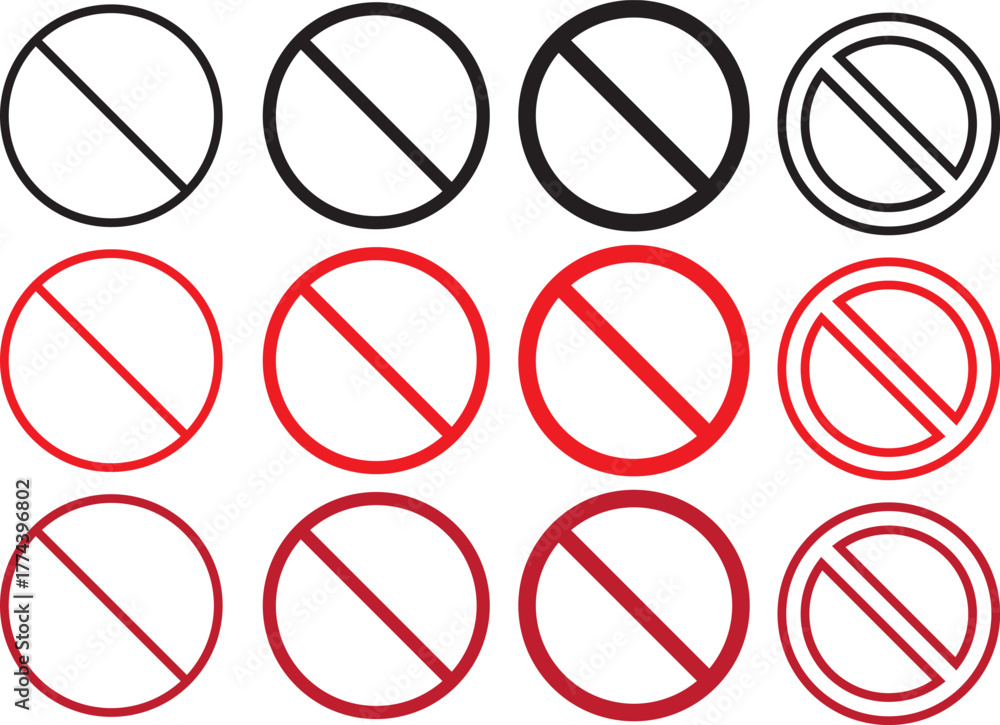 No icon set. Stop sign symbol. Set of red prohibition sign vector icons ...