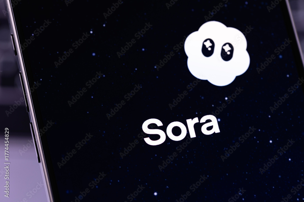 Stock-Foto „Sora logo mobile app on a screen closeup smartphone iPhone ...