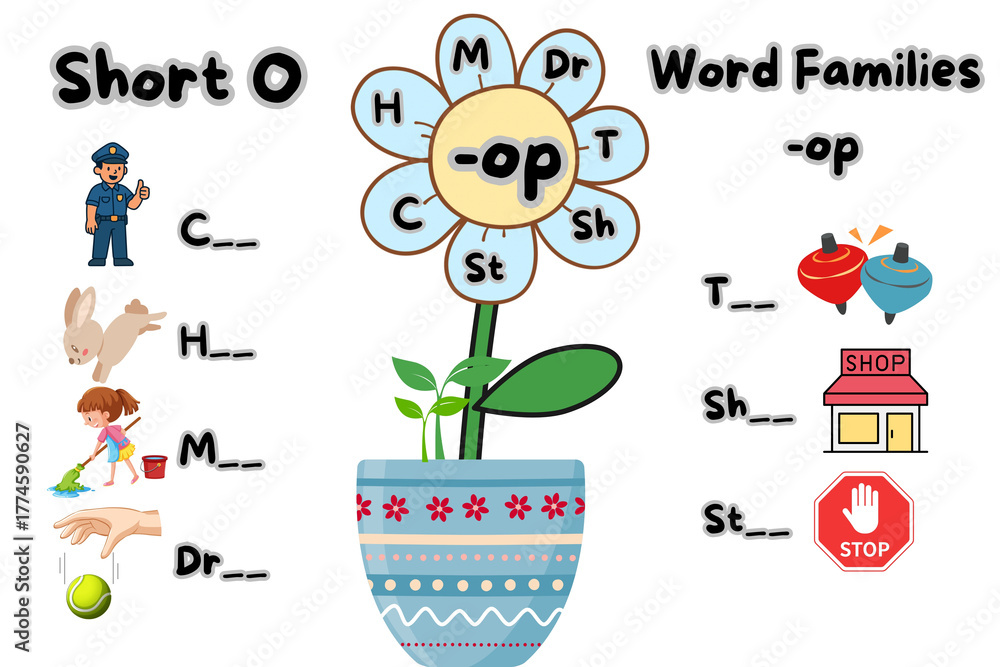 Illustration Stock Educational Flower Diagram Teaching Short 'O' Word ...