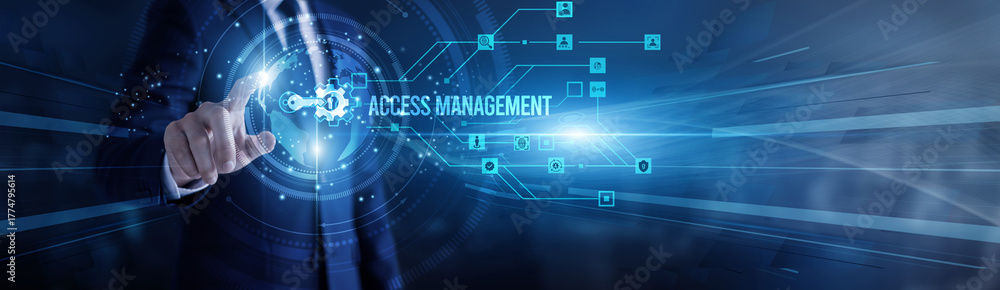 IT specialist touching virtual screen a global access management ...