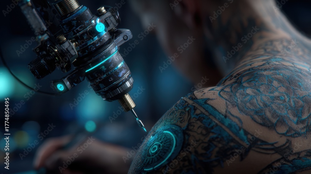 Robotic tattoo machine with artificial intelligence interface, sleek ...