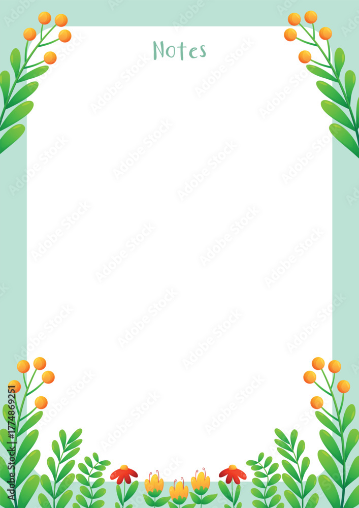 Floral Notes Page Border Design Stock Vector | Adobe Stock