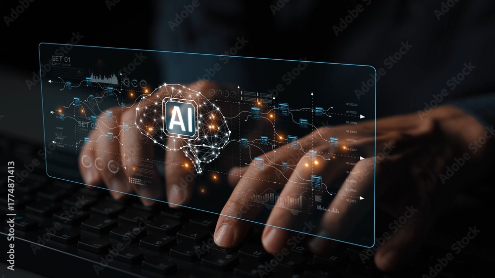 AI neural network and data processing system visualizing artificial ...