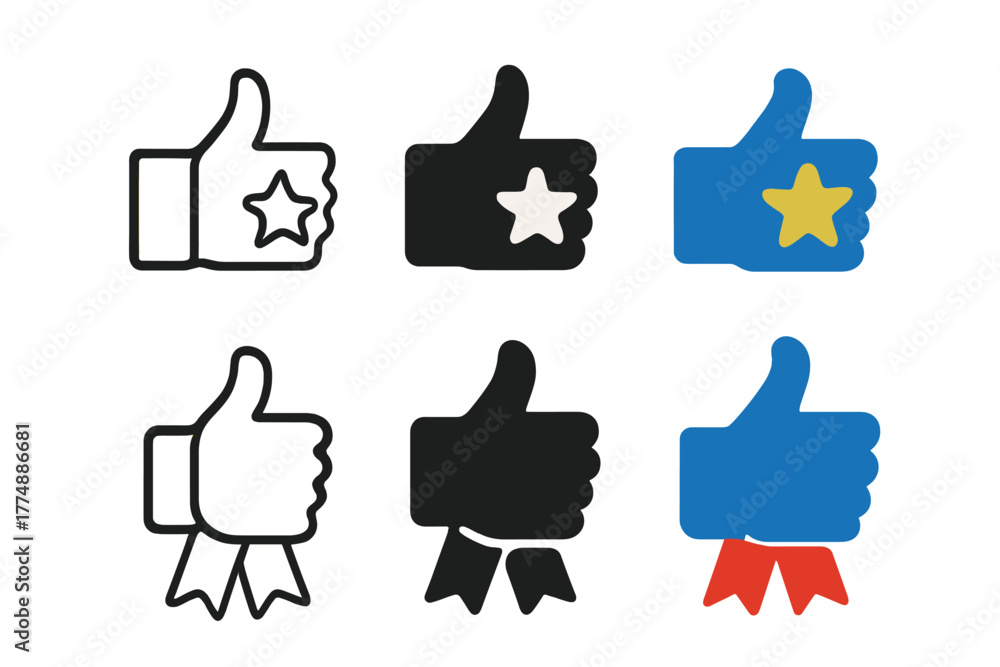 Thumbs Up Icons. Linear minimalistic like badge icon: thumb up with ...