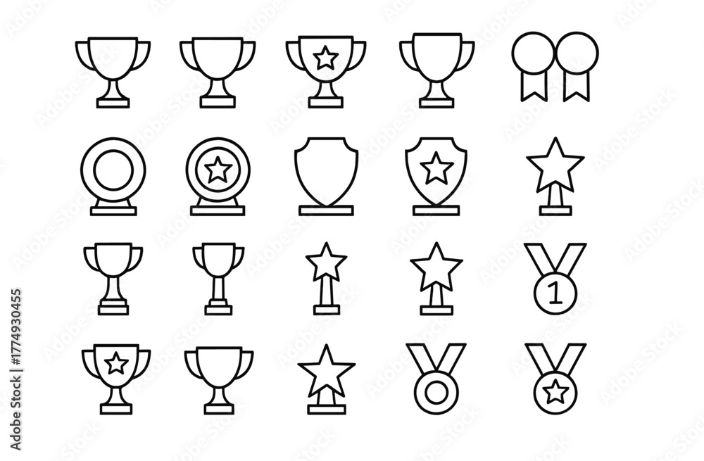 Collection of various trophy and award symbols displayed in a grid ...