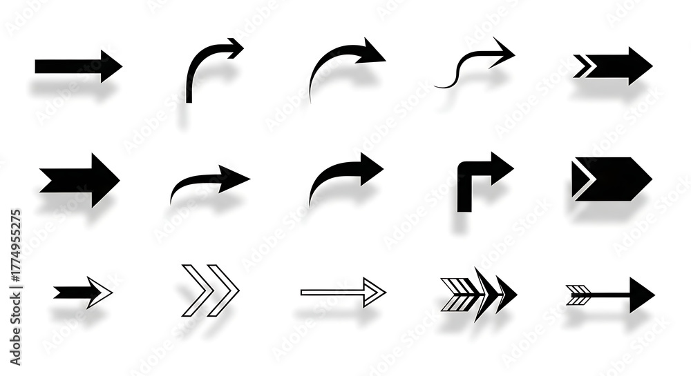 Collection of arrow icons in various styles, pointing directions, and ...