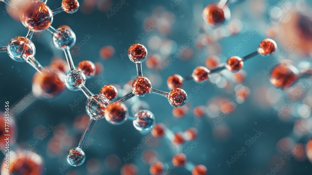 Stock-Foto „Molecules, 3D model. Atoms, chemical bonds, biomolecules ...
