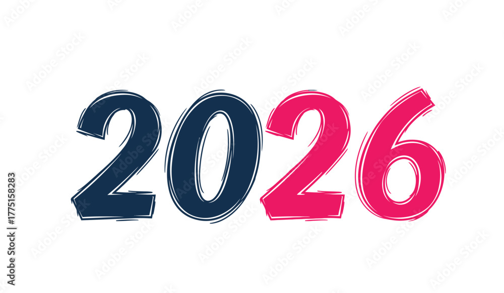Bold brushstroke numbers forming '2026' in navy blue and hot pink ...