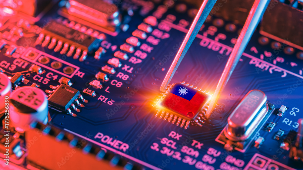 Taiwan war concept, Taiwan flag on Chip. CPU processor made in Taiwan ...