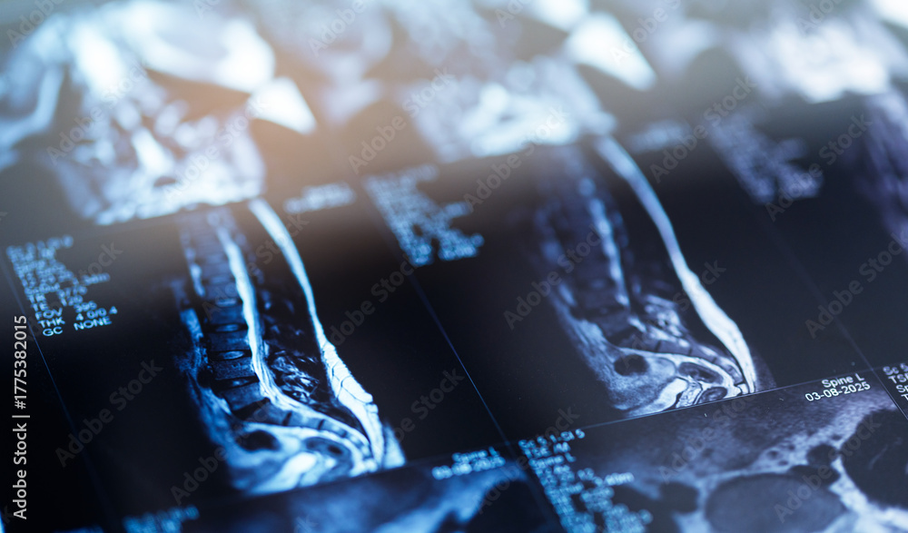 Detailed mri scan reveals spinal protrusion and vertebrae anatomy Stock ...