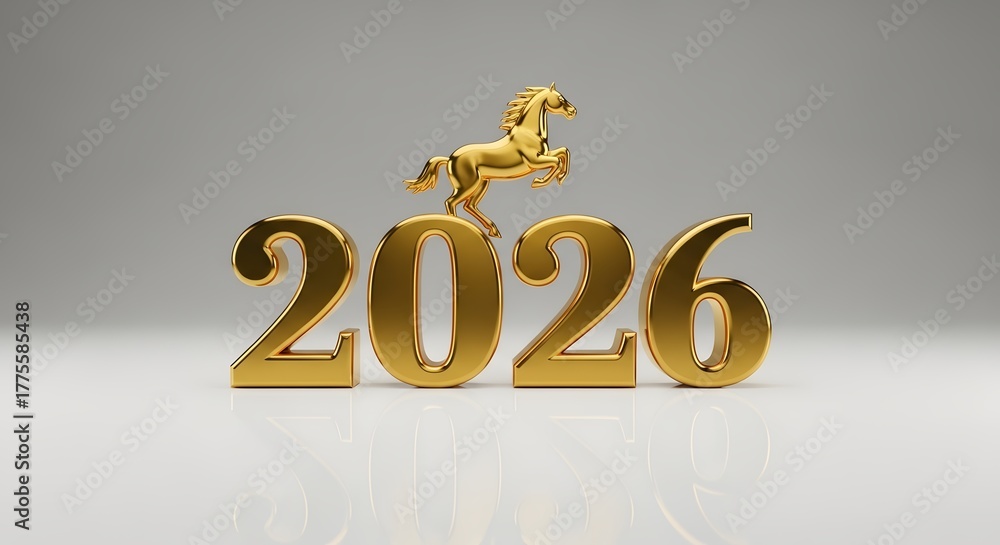 Golden Horse of 2026: A radiant golden horse perches atop the elegantly ...