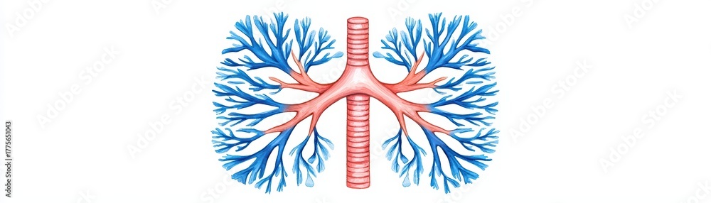 Detailed illustration of human lungs depicting bronchi, bronchioles ...