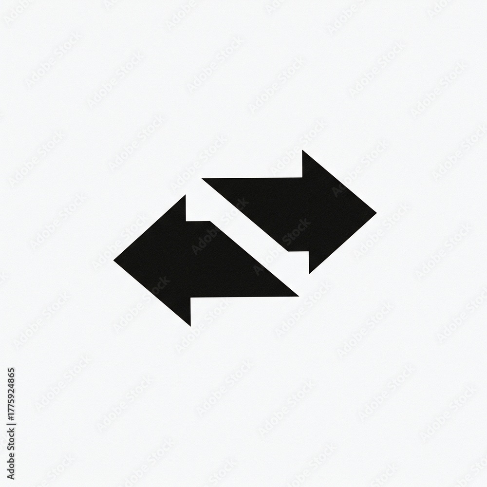 Simple black and white graphic icon of two horizontal arrows, opposing ...