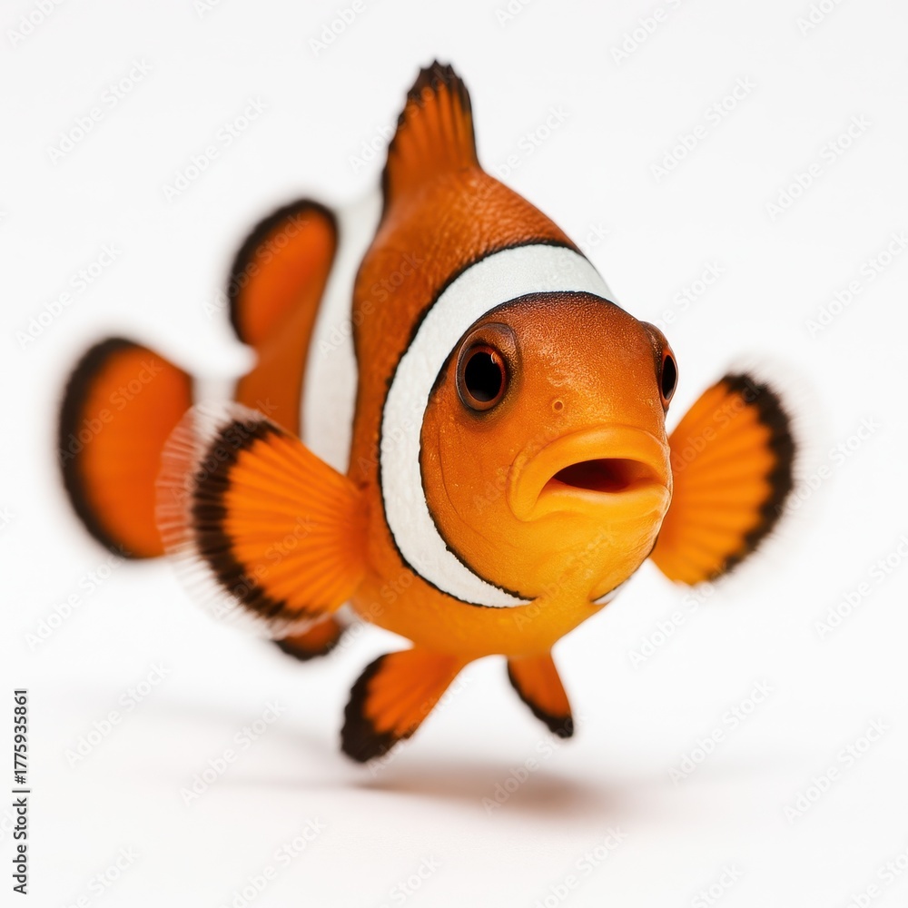 Clownfish head and shoulders facing camera mouth slightly open eye tack ...