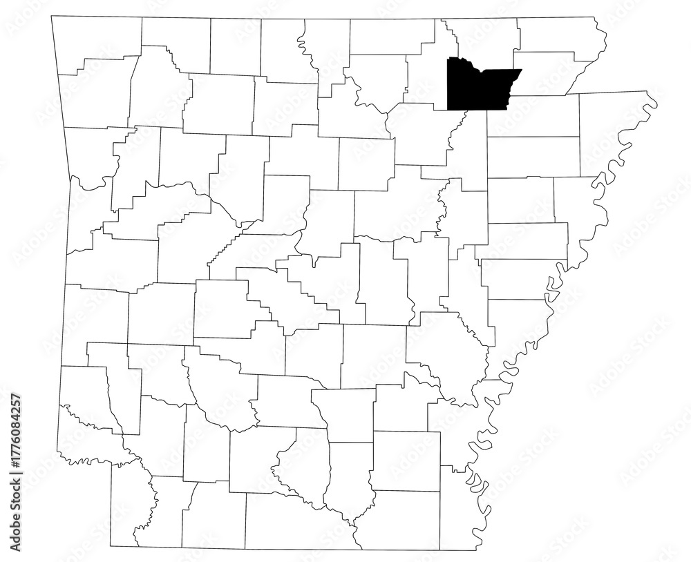 Map of Lawrence County in Arkansas state on white background. Single ...
