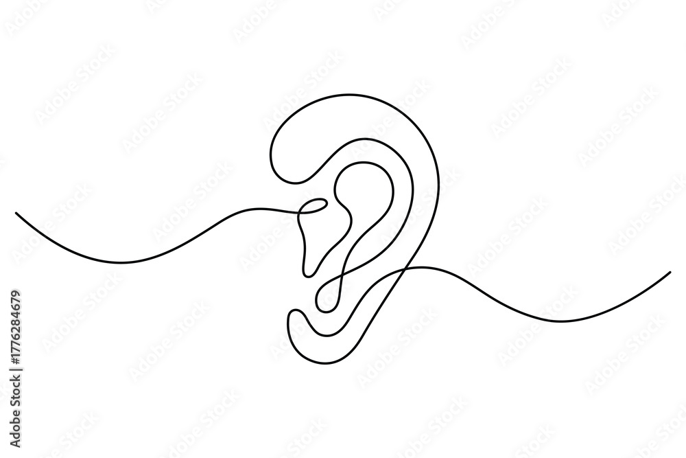"Human Ear Single Line Art Vector – Minimalist Continuous One Line ...
