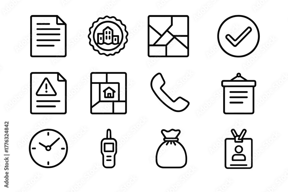 Permit Icon Set. Legal Wall and Permits. Line icon set of Legal Wall ...